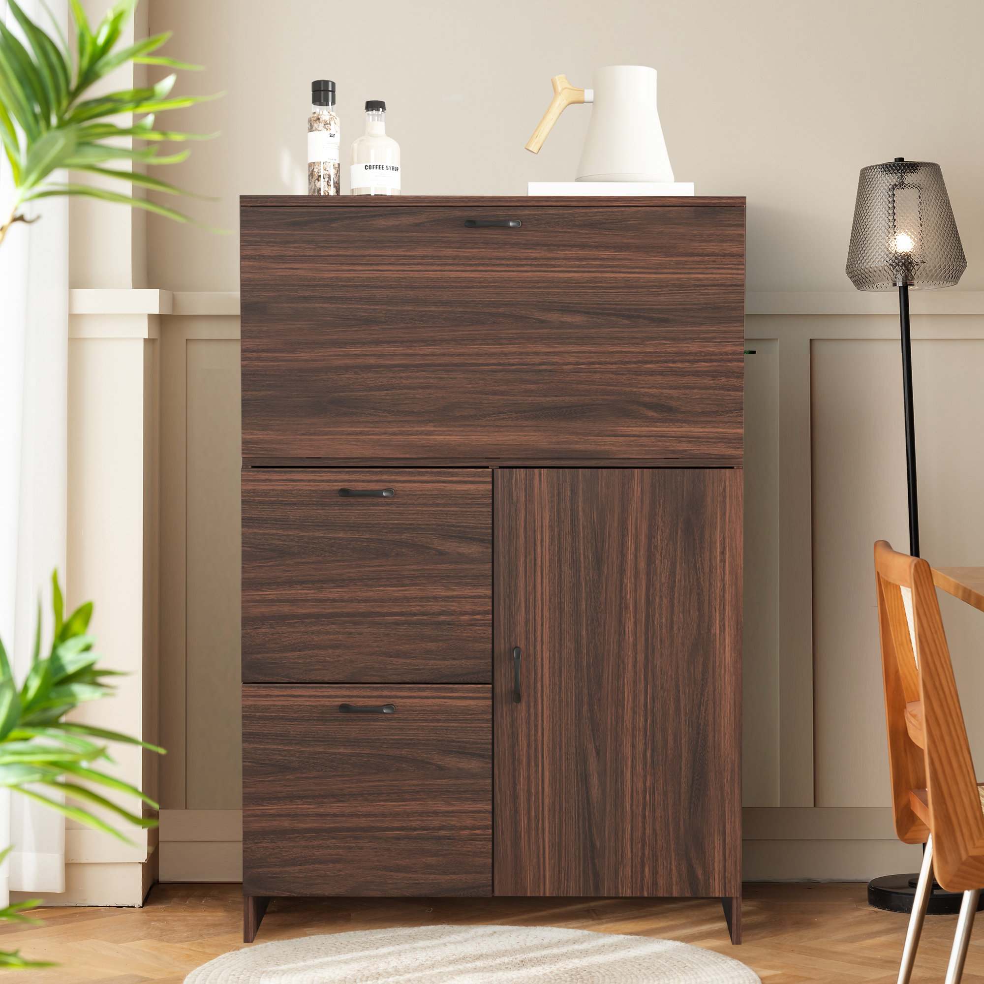 Ebern Designs 47.2"h Storage Cabinet With Fold-up Desktop Drawers Shelves And Door For Home And ...